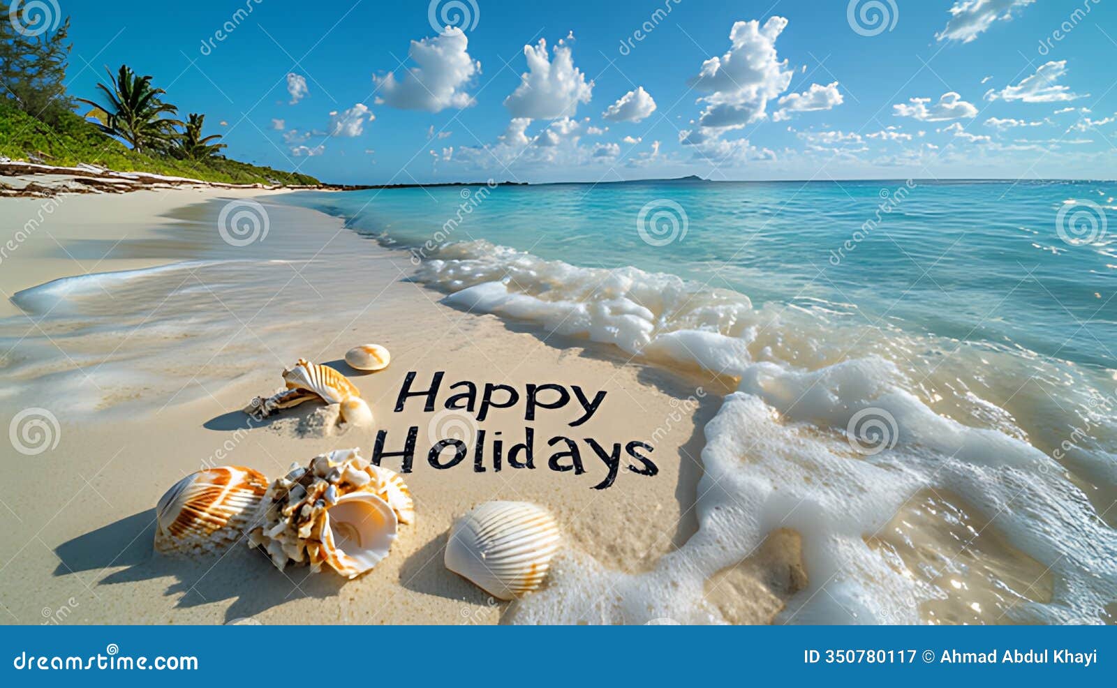 Seashells and "Happy Holidays" Written in the Sand on a Tropical Beach ...