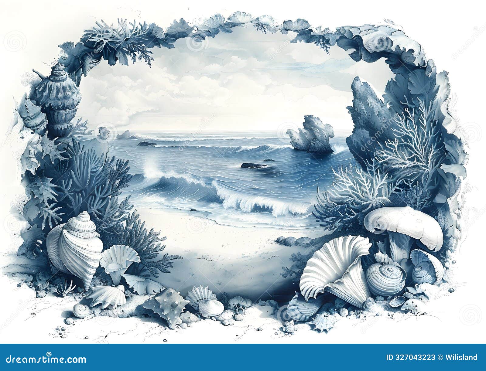 Seashells and Ocean Frame. Template for Cover, Greeting and Invitation ...