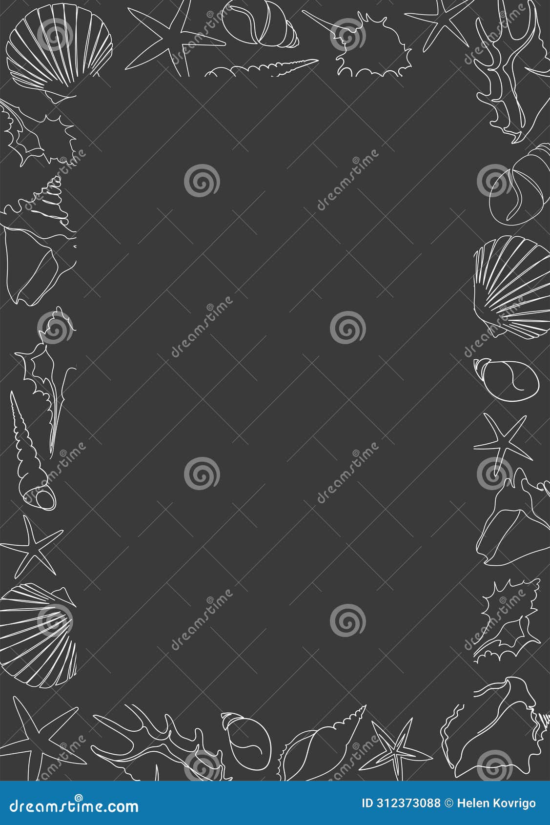 Seashells Outline Frame Vector with Chalk on a Black Board. One Line ...