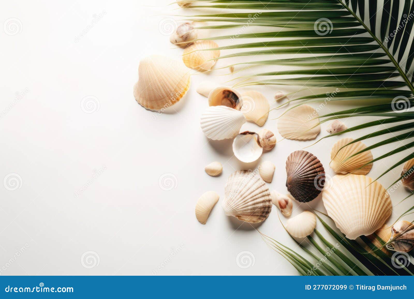 Seashells and Palm Leaves on Tropical Beach Background. Generative Ai Stock Illustration ...