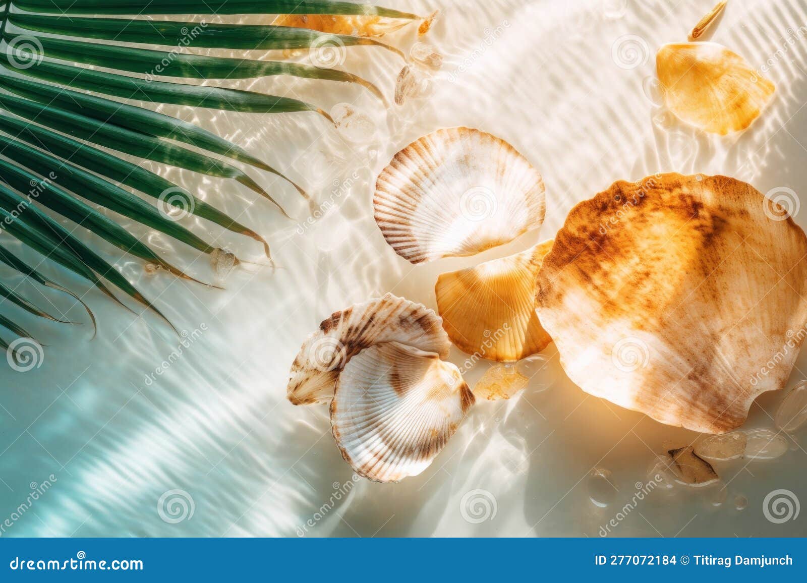 Seashells and Palm Leaves on Tropical Beach Background. Generative Ai ...