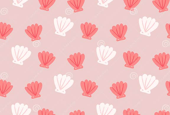 Seashells Pattern, Simple Cute Pink Shells. Summer Vector Background ...