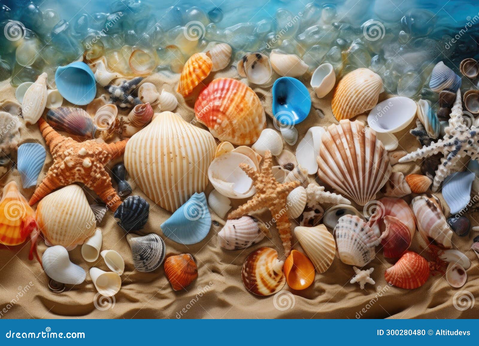 Seashells and Plastic Debris Mixed Together on the Beach Sand Stock ...