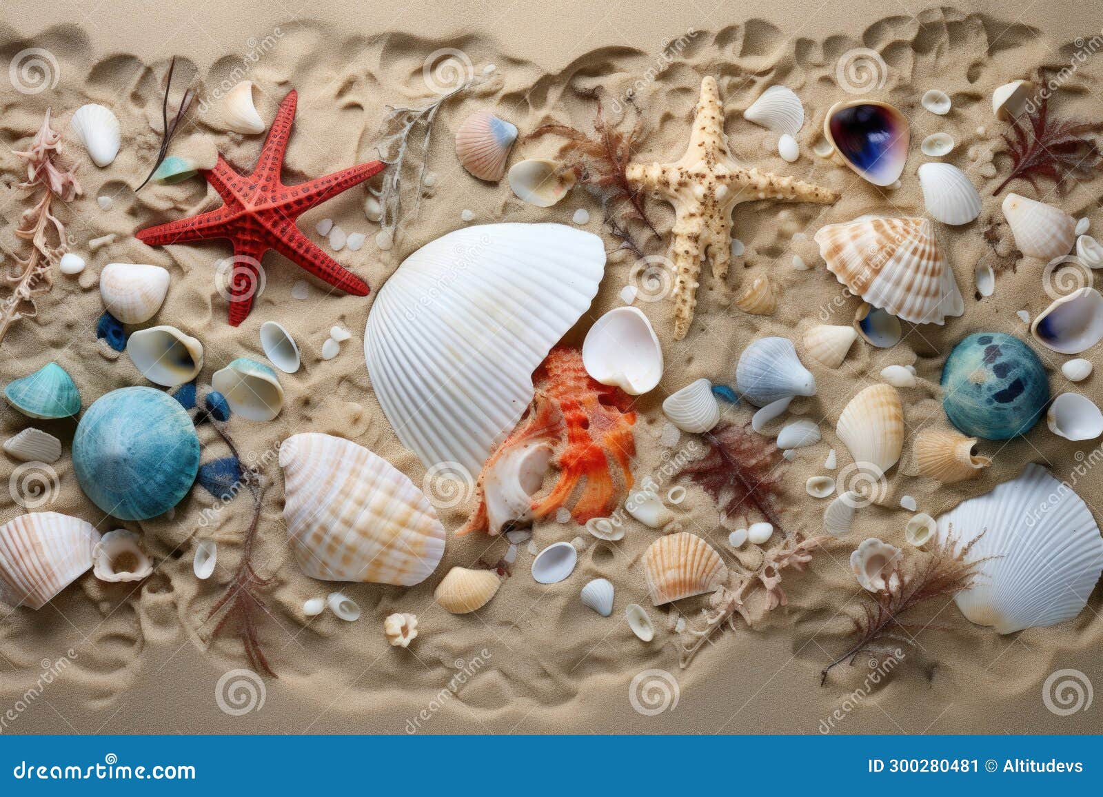 Seashells and Plastic Debris Mixed Together on the Beach Sand Stock ...