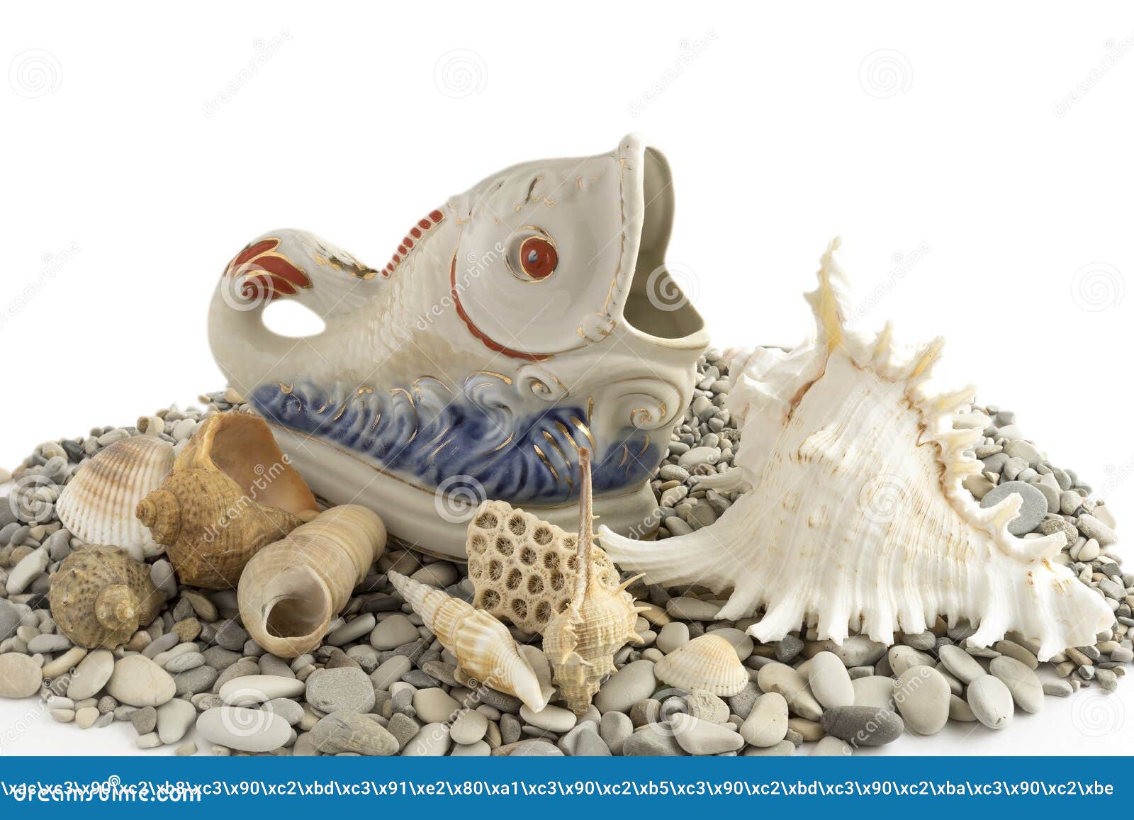 Seashells and Porcelain Fish . Stock Photo - Image of ceramic, figurine ...