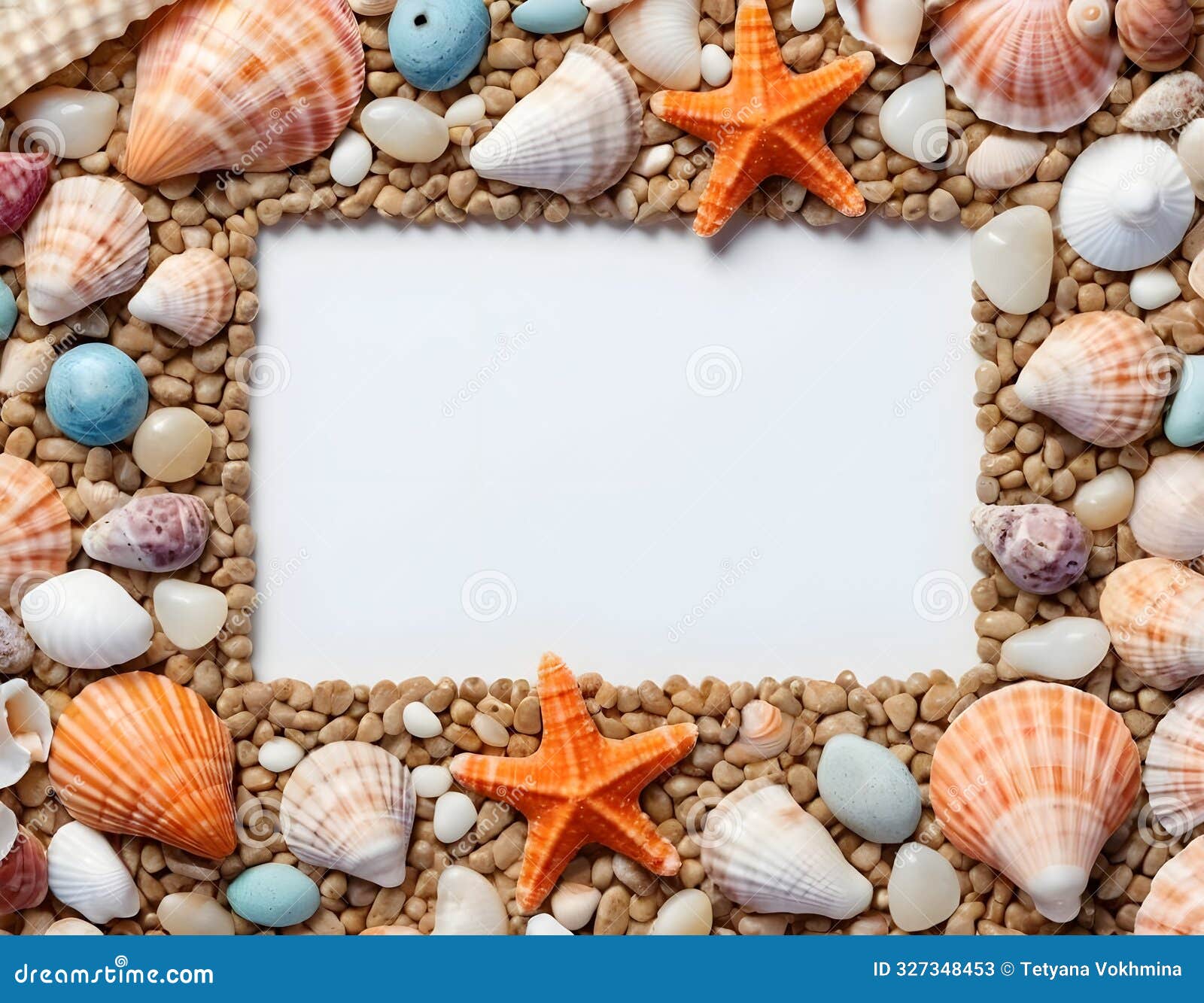 Seashells and Sand Frame on a White Background Stock Illustration ...