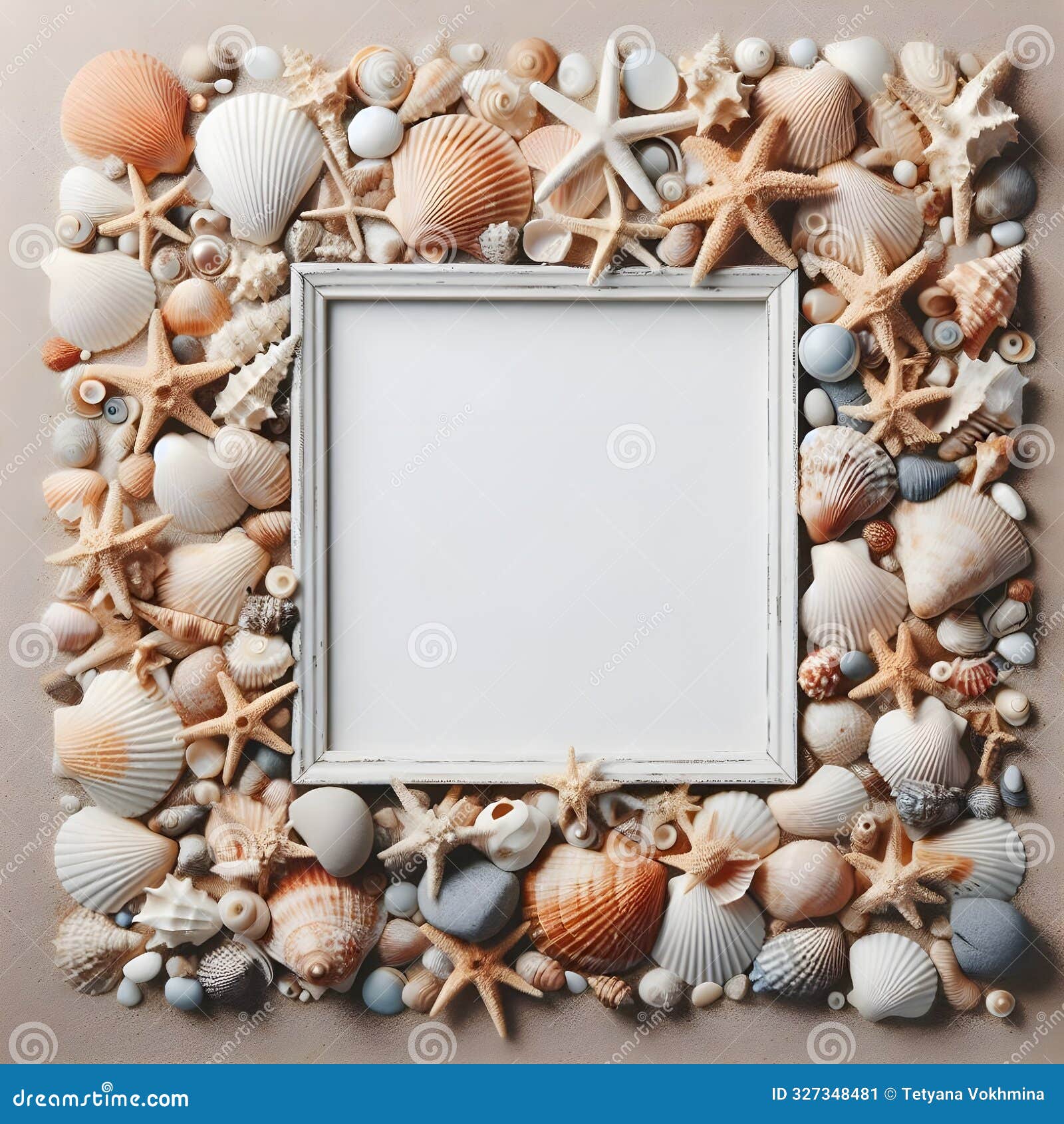 Seashells and Sand Frame on a White Background Stock Image - Image of ...