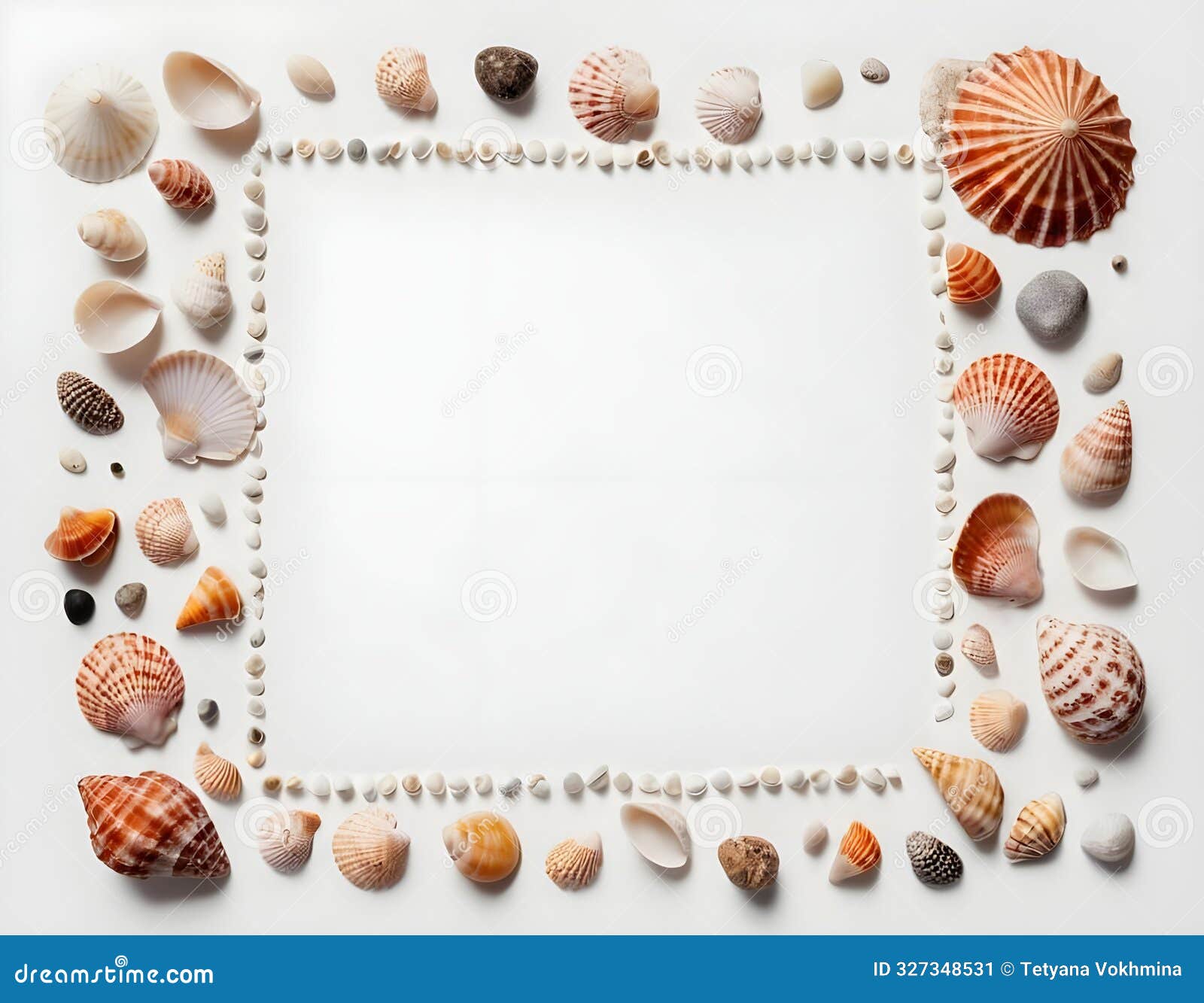 Seashells and Sand Frame on a White Background Stock Illustration ...