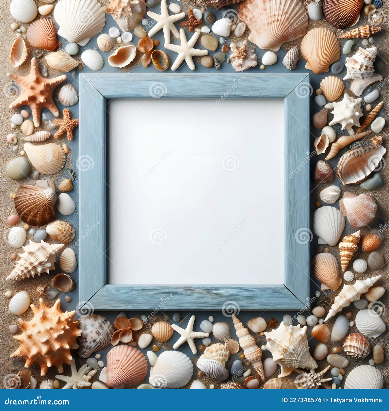 Seashells and Sand Frame on a White Background Stock Photo - Image of ...