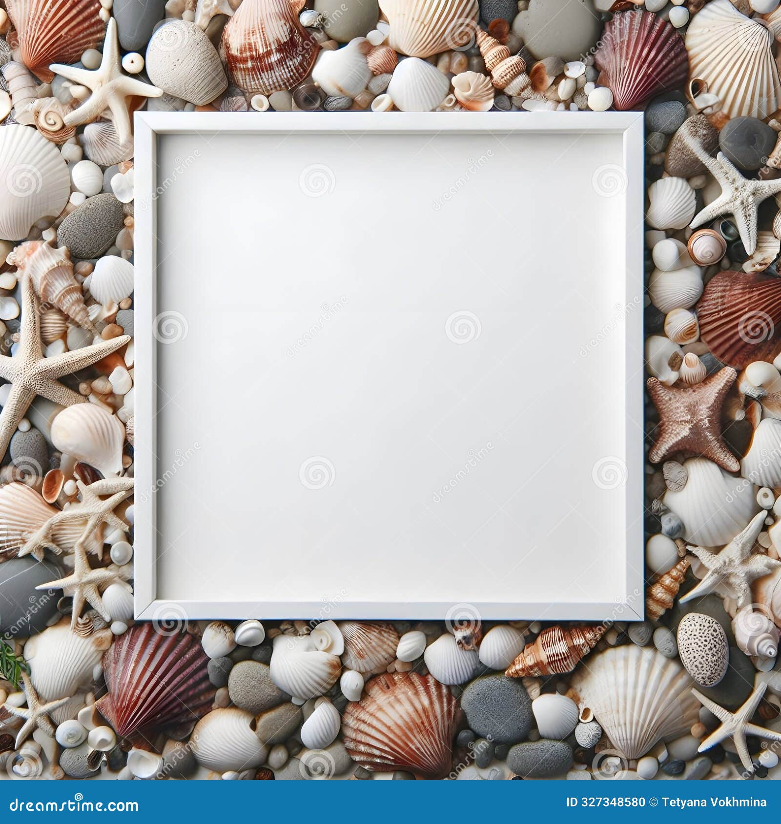 Seashells and Sand Frame on a White Background Stock Photo - Image of ...