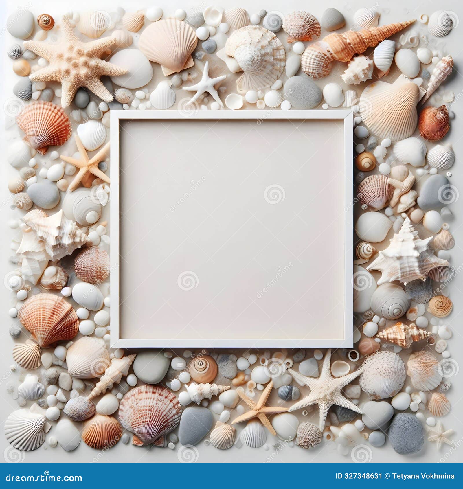 Seashells and Sand Frame on a White Background Stock Illustration ...