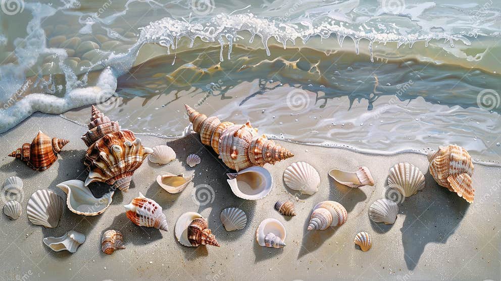 Seashells Scattered on Sandy Beach, Creating a Beautiful Natural ...