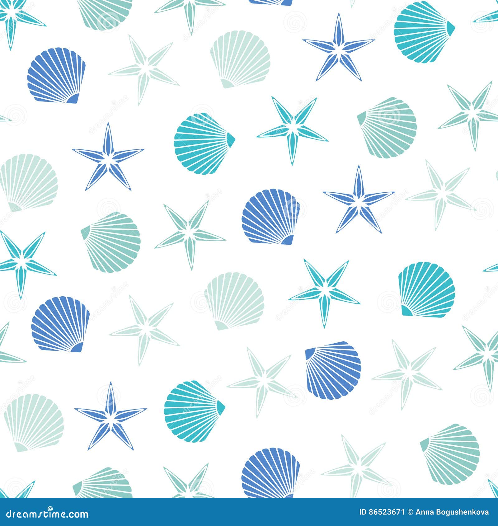 Seashells and Sea Stars Icons Seamless Pattern Vector Stock Vector ...