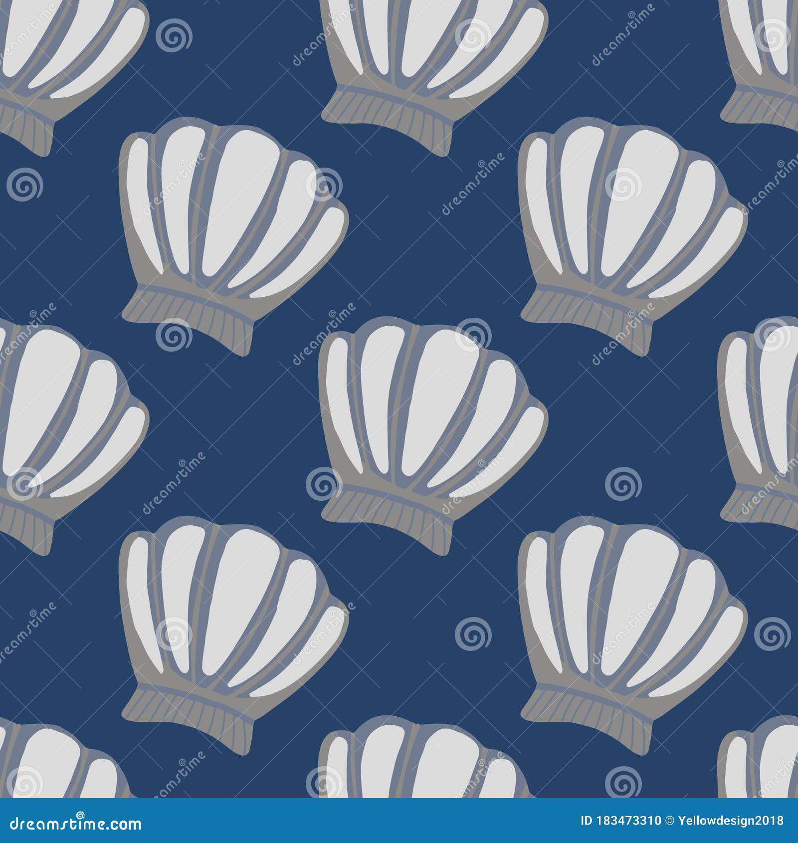 Seashells Seamless Pattern on Blue Background. Geometric Sea Ocean ...