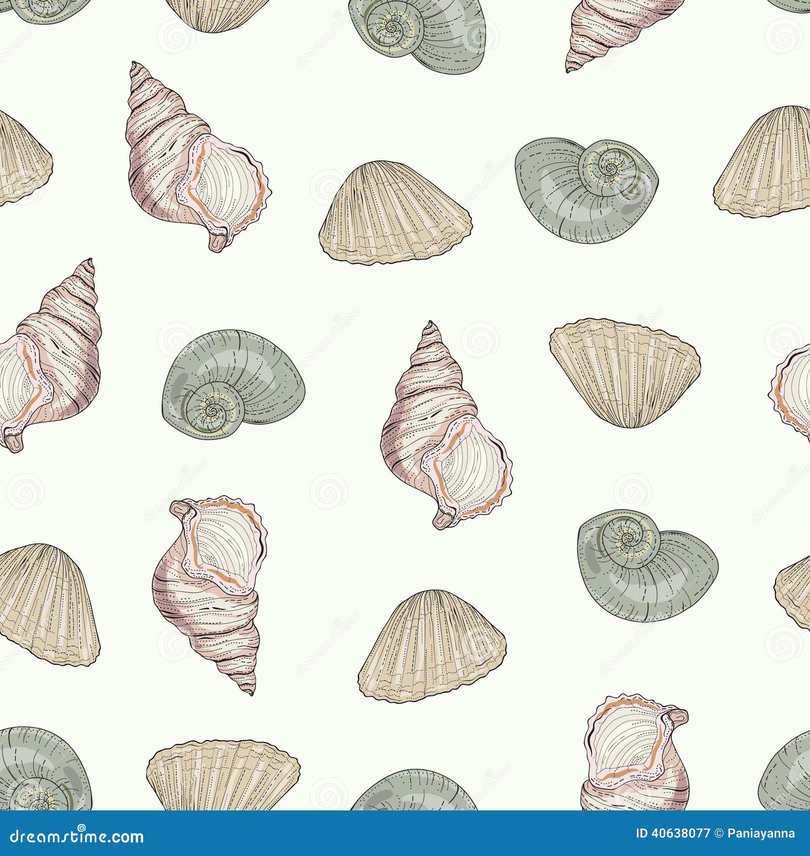 Seashells seamless pattern stock vector. Illustration of detail - 40638077