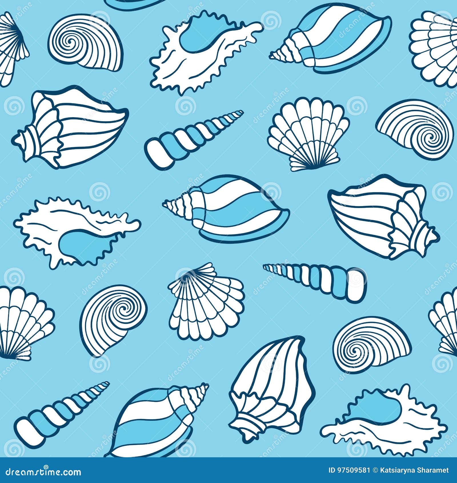 Seashells Seamless Pattern. Sea Shell Summer Ocean Texture. Nautical ...