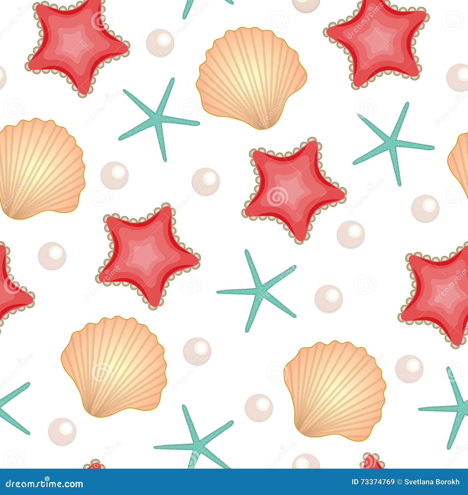 Seashells Seamless Texture. Marine Background. Cute Summer Background ...
