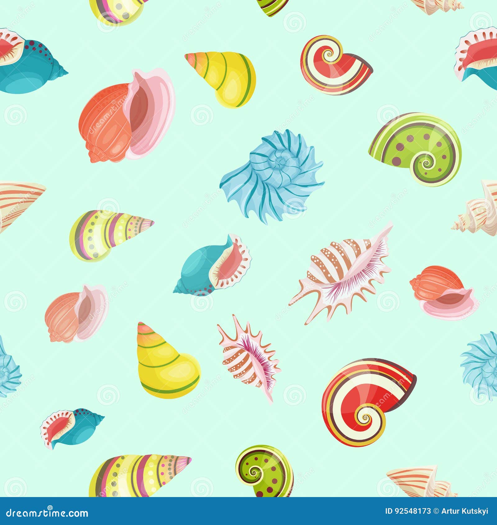 Seashells Seamless Vector Pattern. Stock Vector - Illustration of ...