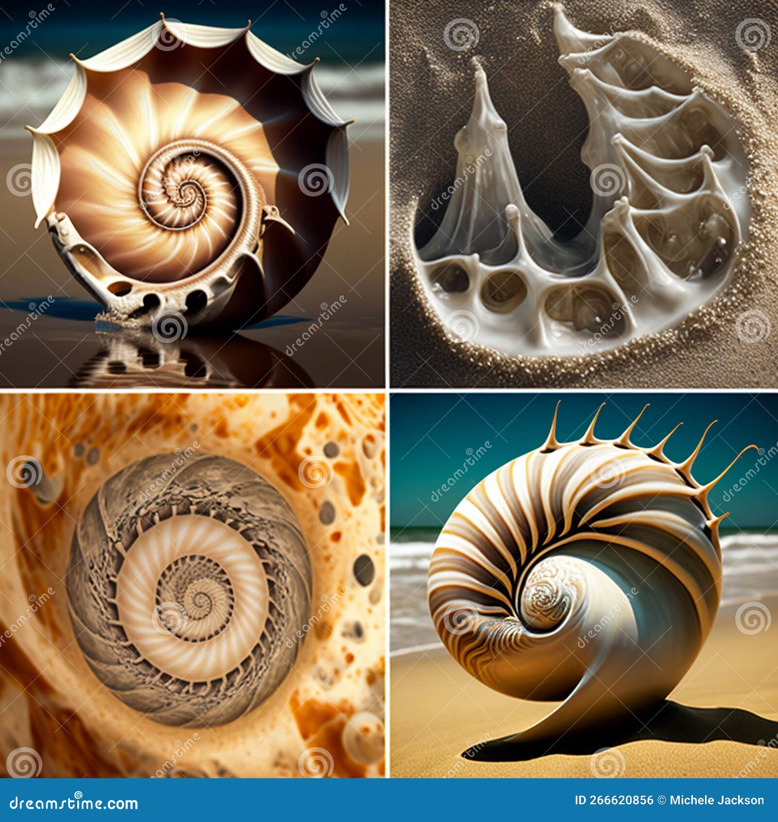 Seashells on the Seashore Collage, Generative Ai Stock Illustration ...