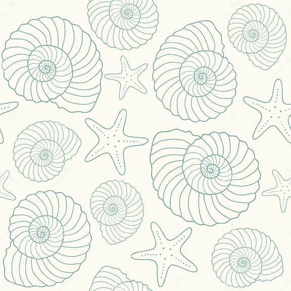 Seashells and Star Fish Pattern Stock Vector - Illustration of organism ...