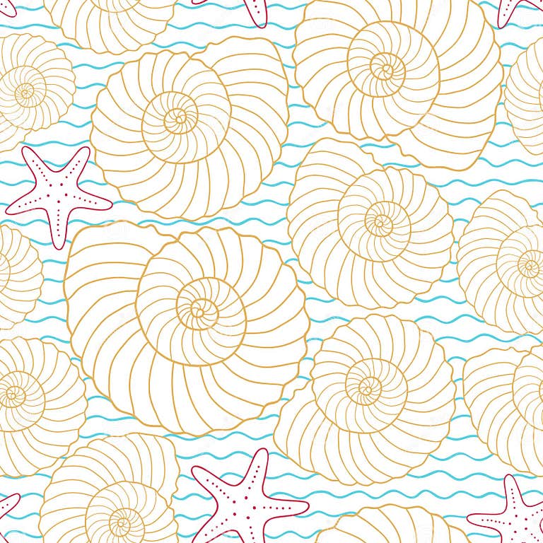 Seashells and Star Fish Pattern Stock Vector - Illustration of ocean ...