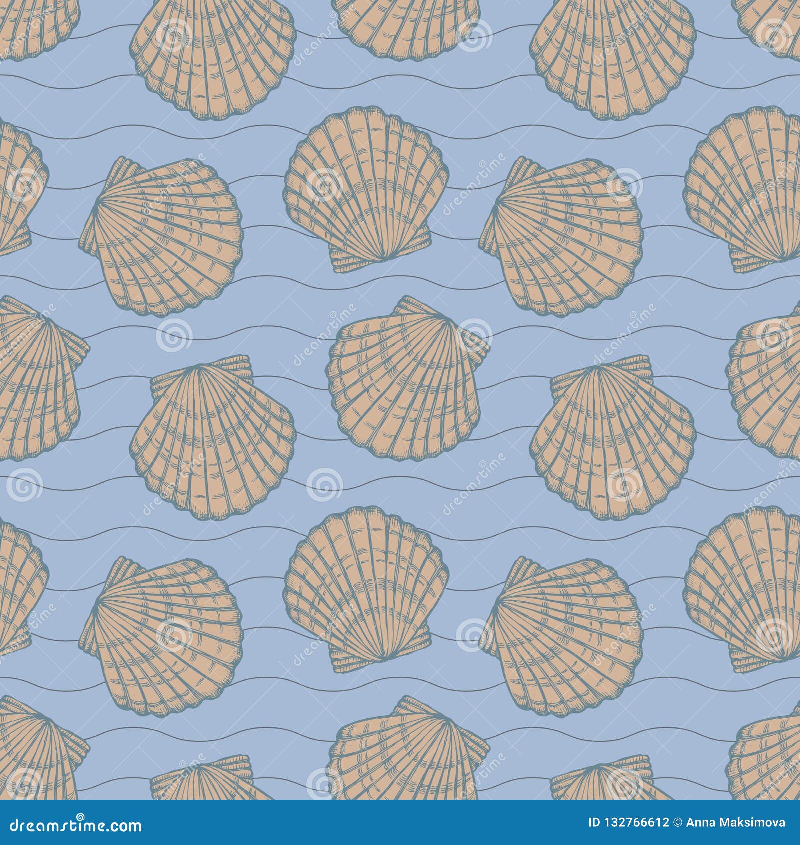 Seashells and Stripes on Blue Background Seamless Stock Vector ...