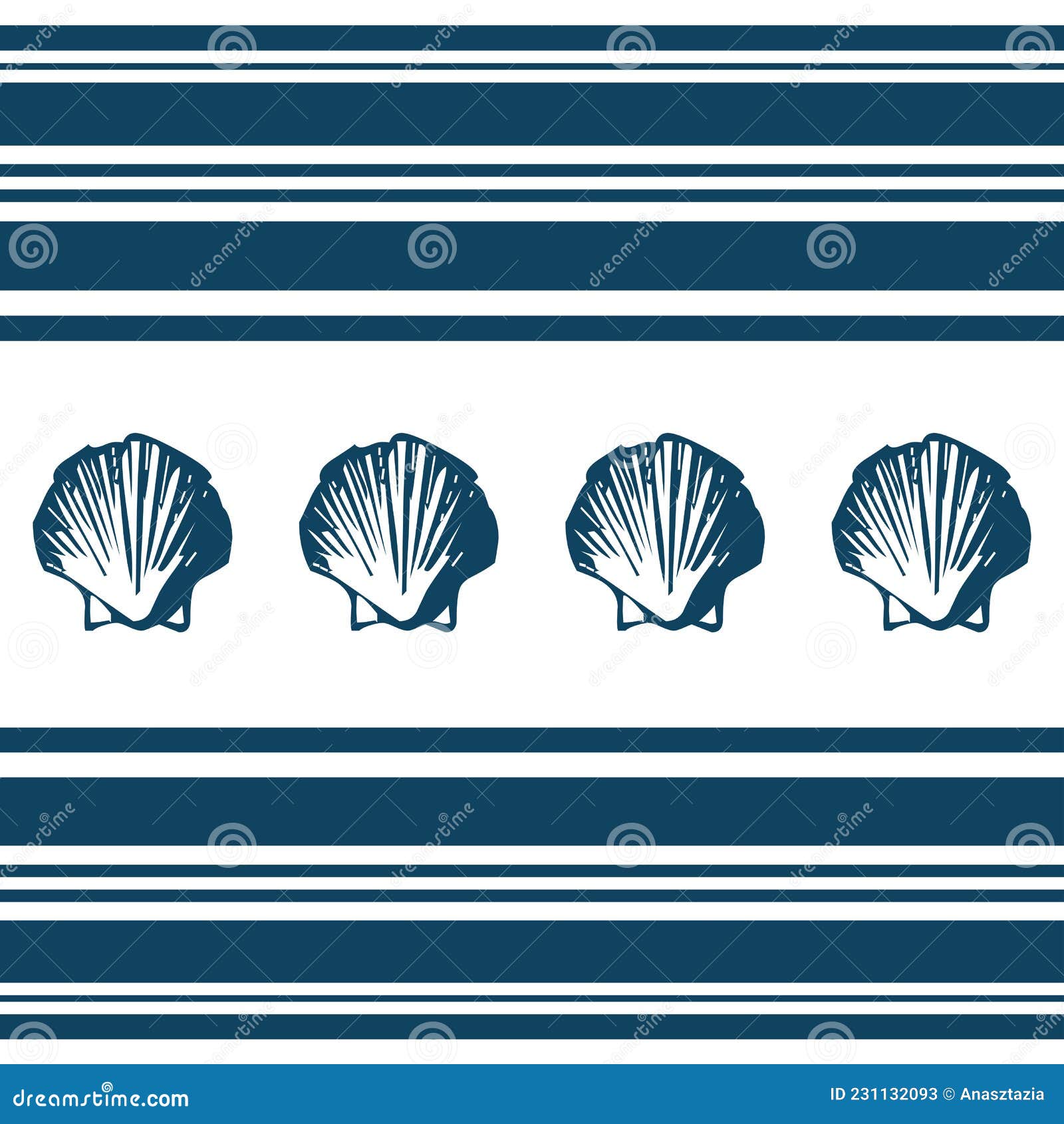 Seashells and Stripes in Navy Blue and White Stock Illustration ...