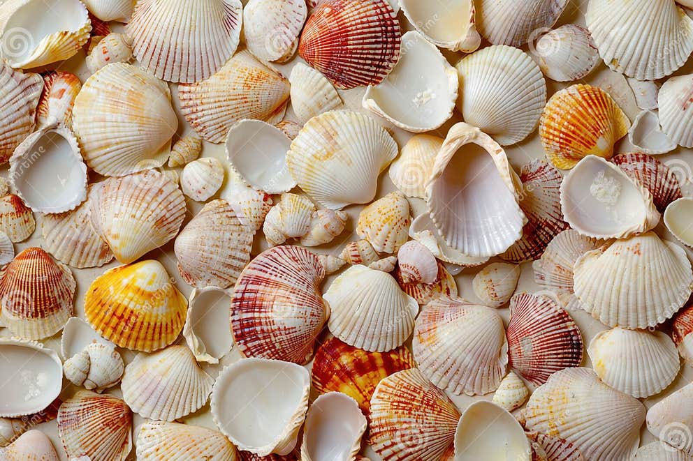 A Soft, Natural Texture of Scattered Seashells Creates a Coastal, Beach ...
