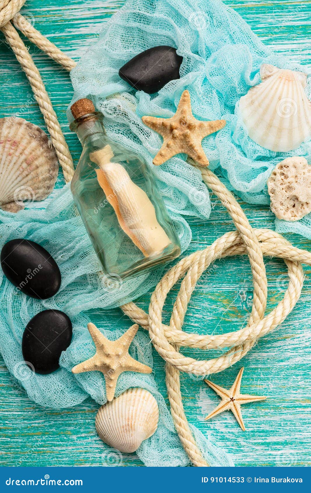 Seashells on Turquoise Background Stock Image - Image of closeup ...