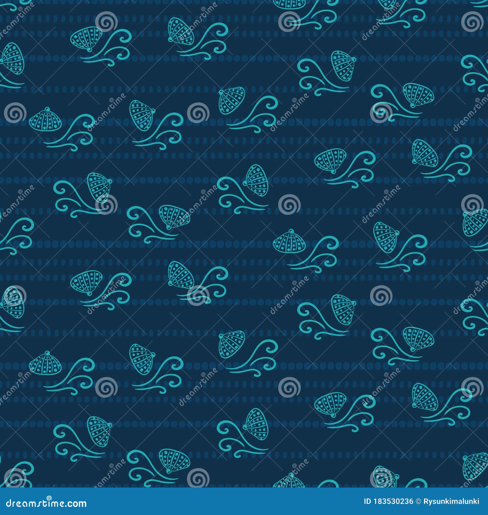 Seashells and Waves Seamless Vector Pattern Stock Vector - Illustration ...