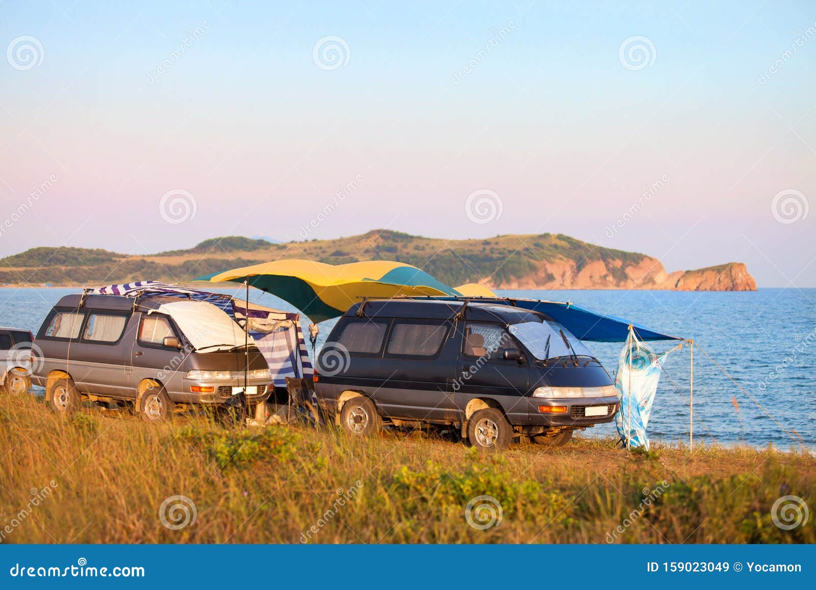 Seashore Camping with Two Vans Stock Image - Image of picnic, journey ...