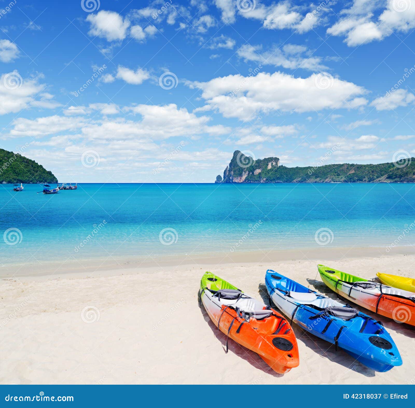 Colourful Kayaks on Tropical Beach Stock Image - Image of adventure ...