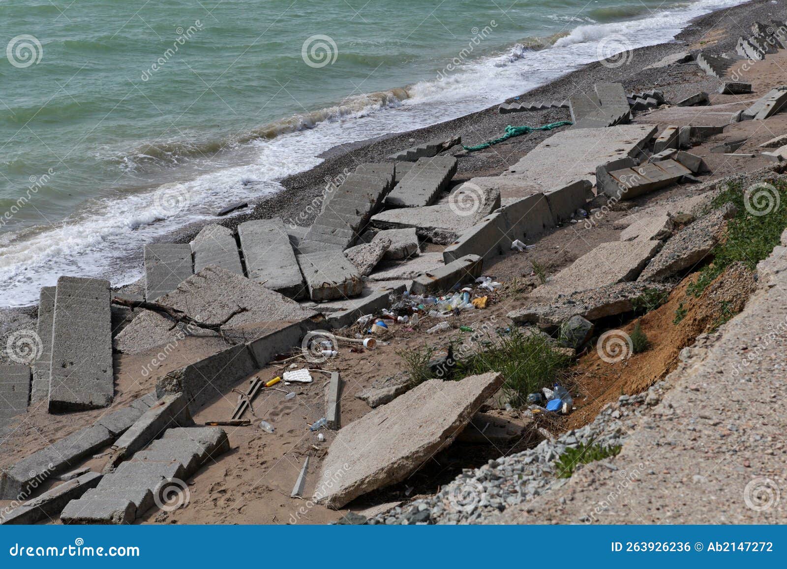 Seashore, Destruction after Storm. Destroyed Concrete Structures and ...