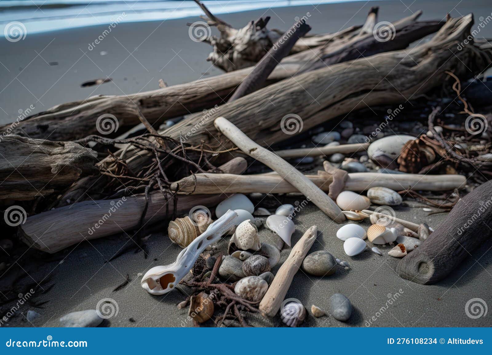 Seashore with Driftwood and Shells, Ready for Beachcombing Adventures ...