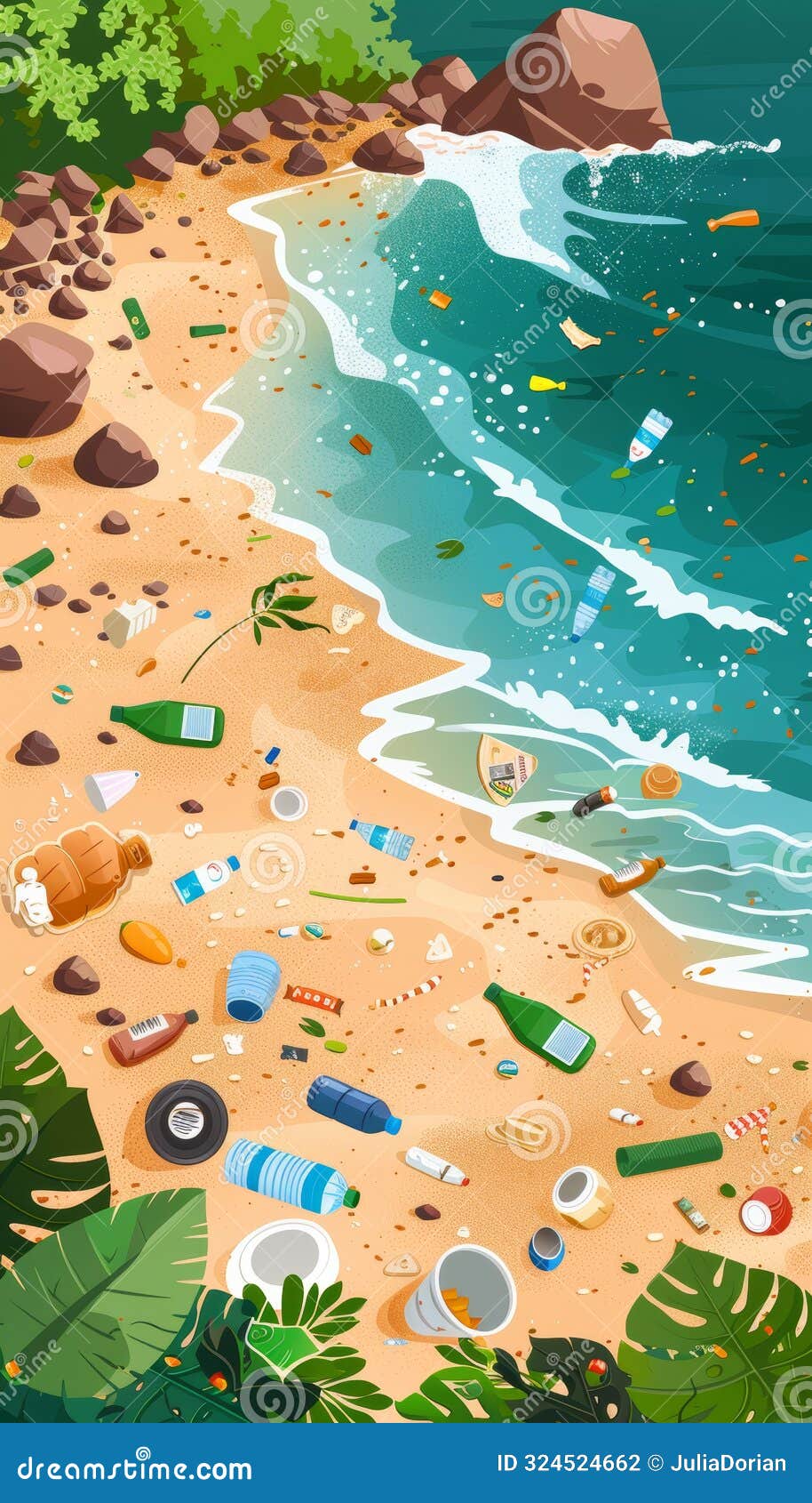 Seashore Pollution Littered Beach With Space For Text, Highlighting ...