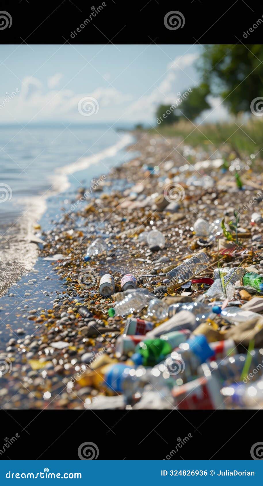 Seashore Pollution Garbage Littered Beach with Ample Space for Text ...