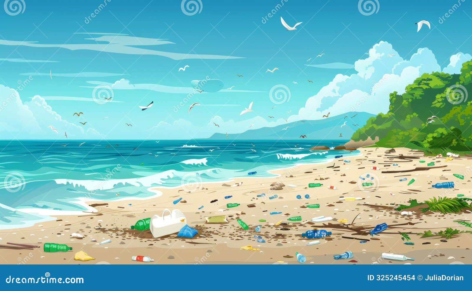 Seashore Pollution Garbage Littered Beach, Environmental Contamination ...