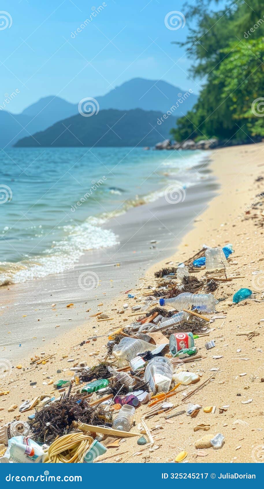 Seashore Pollution Garbage Littered on Beach, Providing Space for Text ...