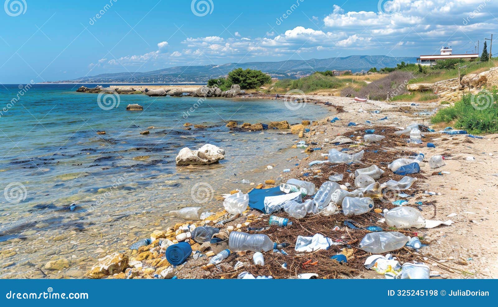 Seashore Pollution Scene with Scattered Garbage, Ideal for ...