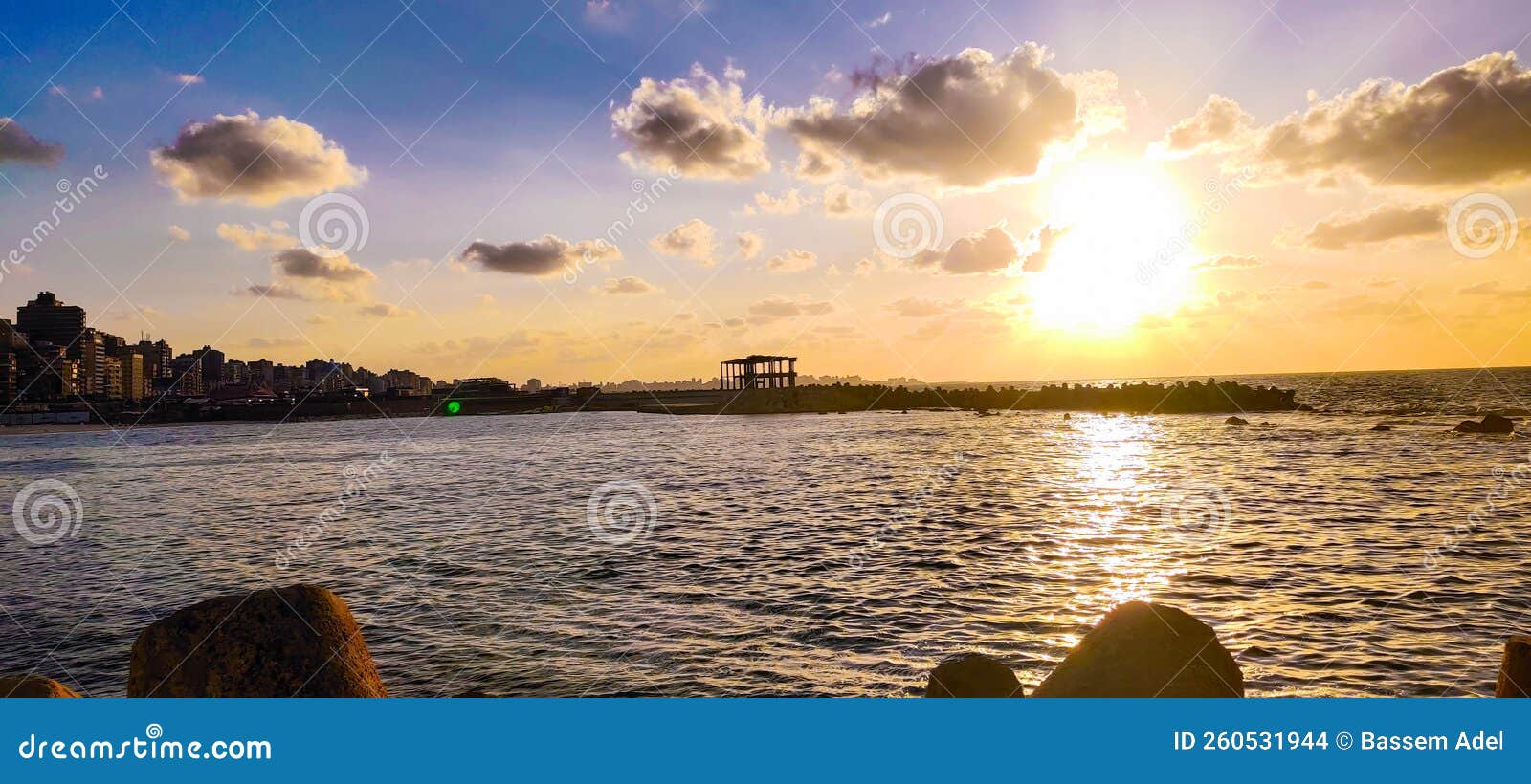 Sunset on the Seashore with Sky , Cloud & Rocks in Alexandria Egypt Stock Photo - Image of relax ...