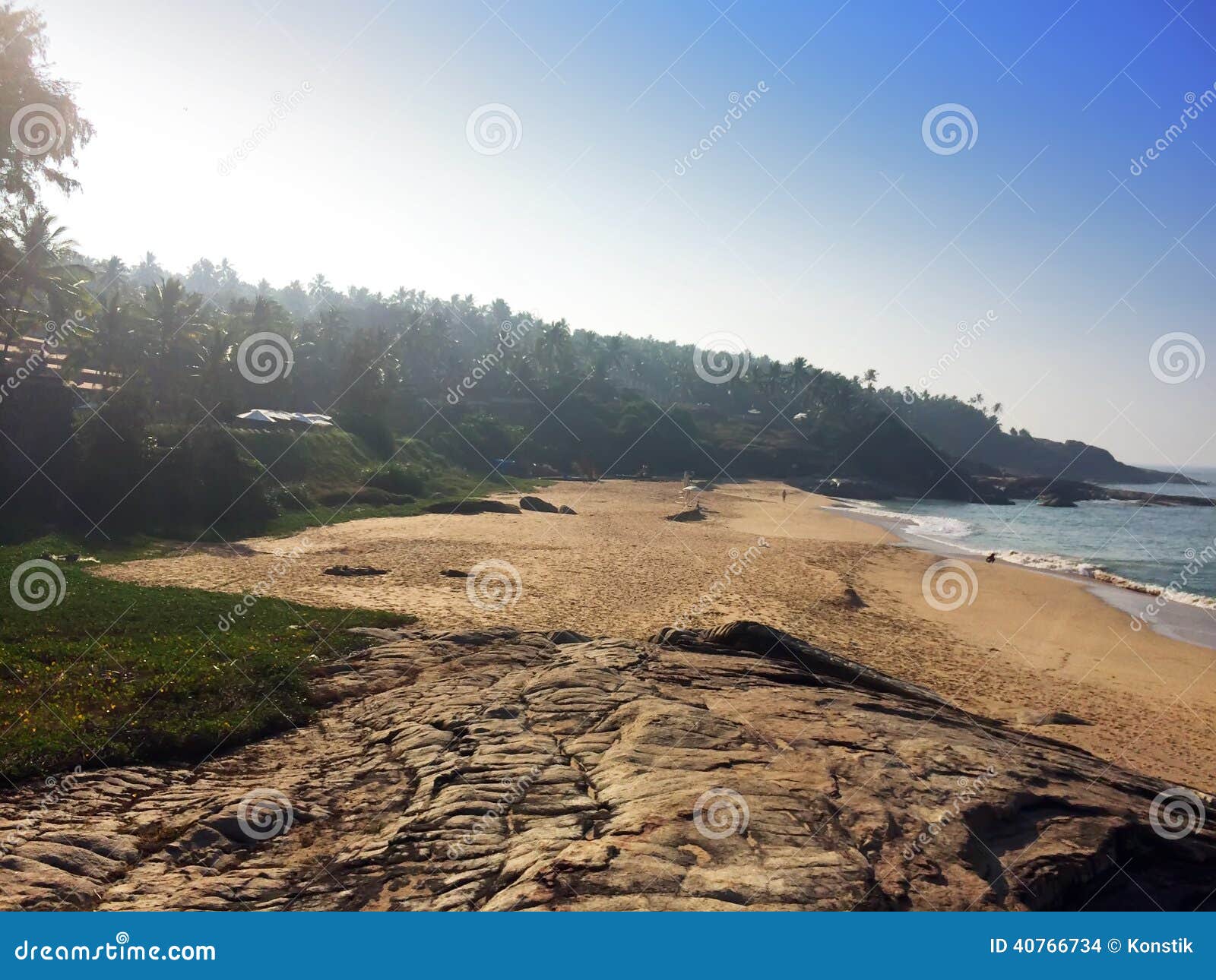 Seashore with Stones and Palm Trees. India. Kerala Stock Photo - Image ...
