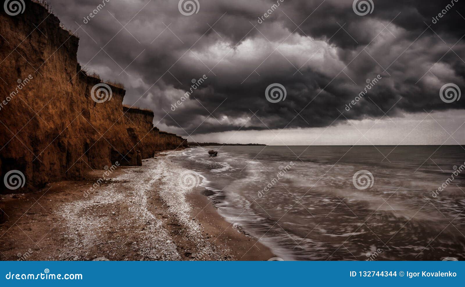 Seashore Stormed with Dramatic Clouds, Nature Stock Photo - Image of ...