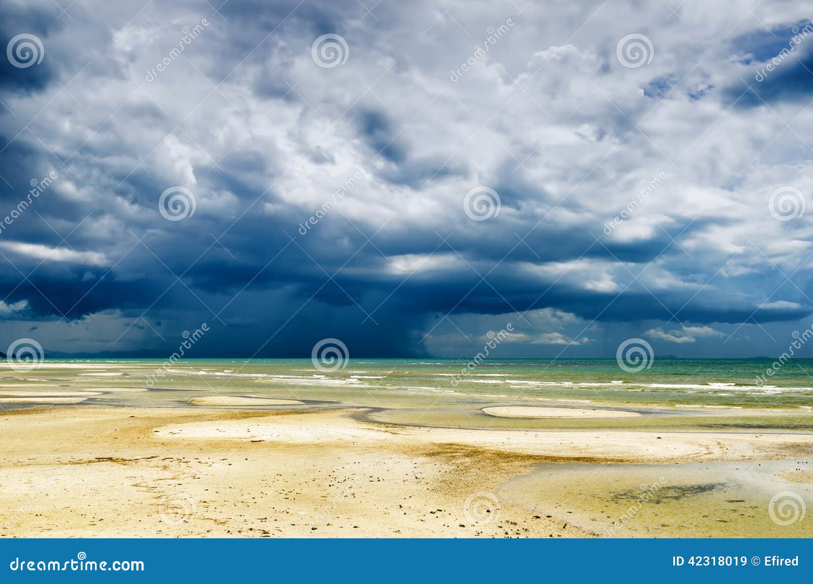 Stormy Sky and Beach at Low Tide Stock Image - Image of beach ...