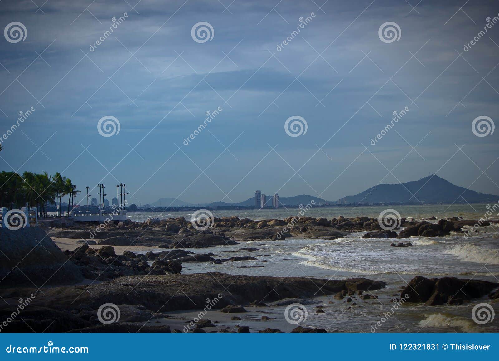 Seaside at night. stock image. Image of view, night - 122321831