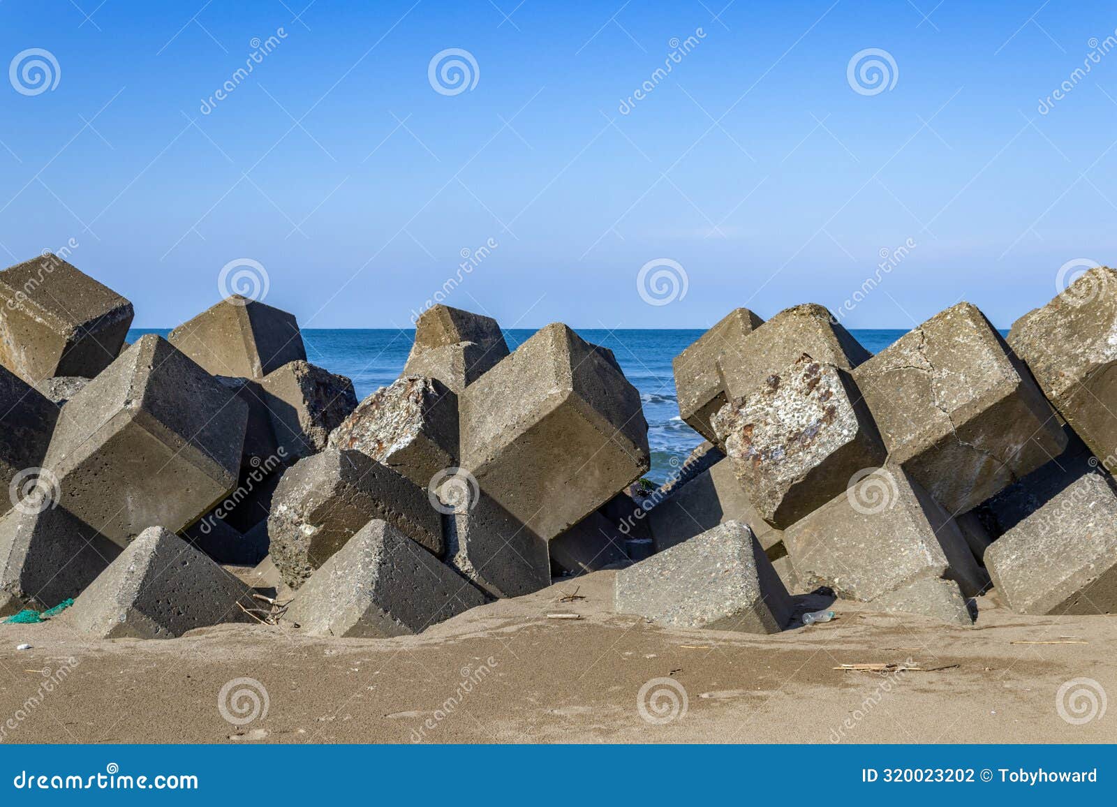 Seaside Breakwater with Precast-concrete Blocks, Japan Stock Photo ...
