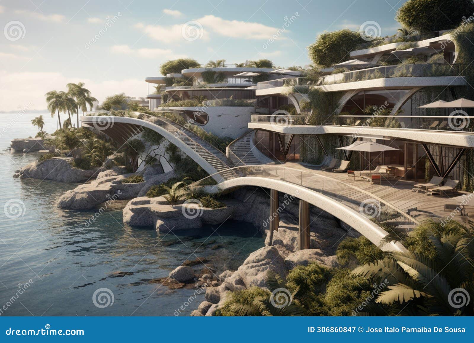 Seaside Ecofriendly Resort with Sustainable. Generative Ai Stock ...