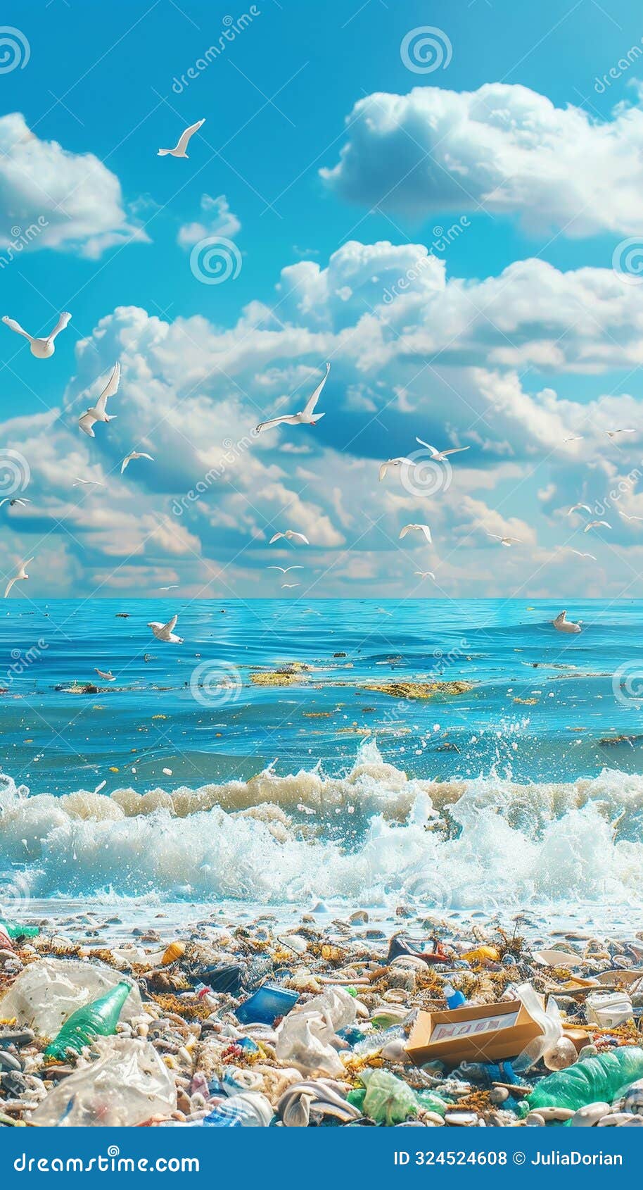 Seaside Environmental Pollution Garbage Littered Along the Beach with ...