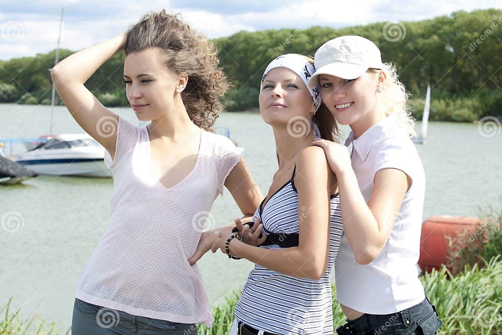 Seaside gang stock photo. Image of communication, ladies - 18450816