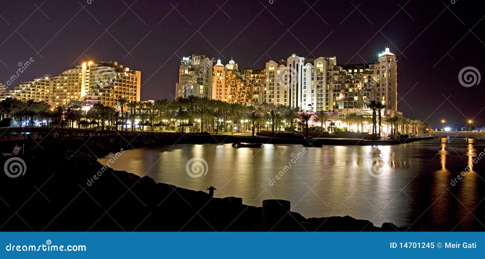Seaside hotels at night stock image. Image of glow, illumination - 14701245