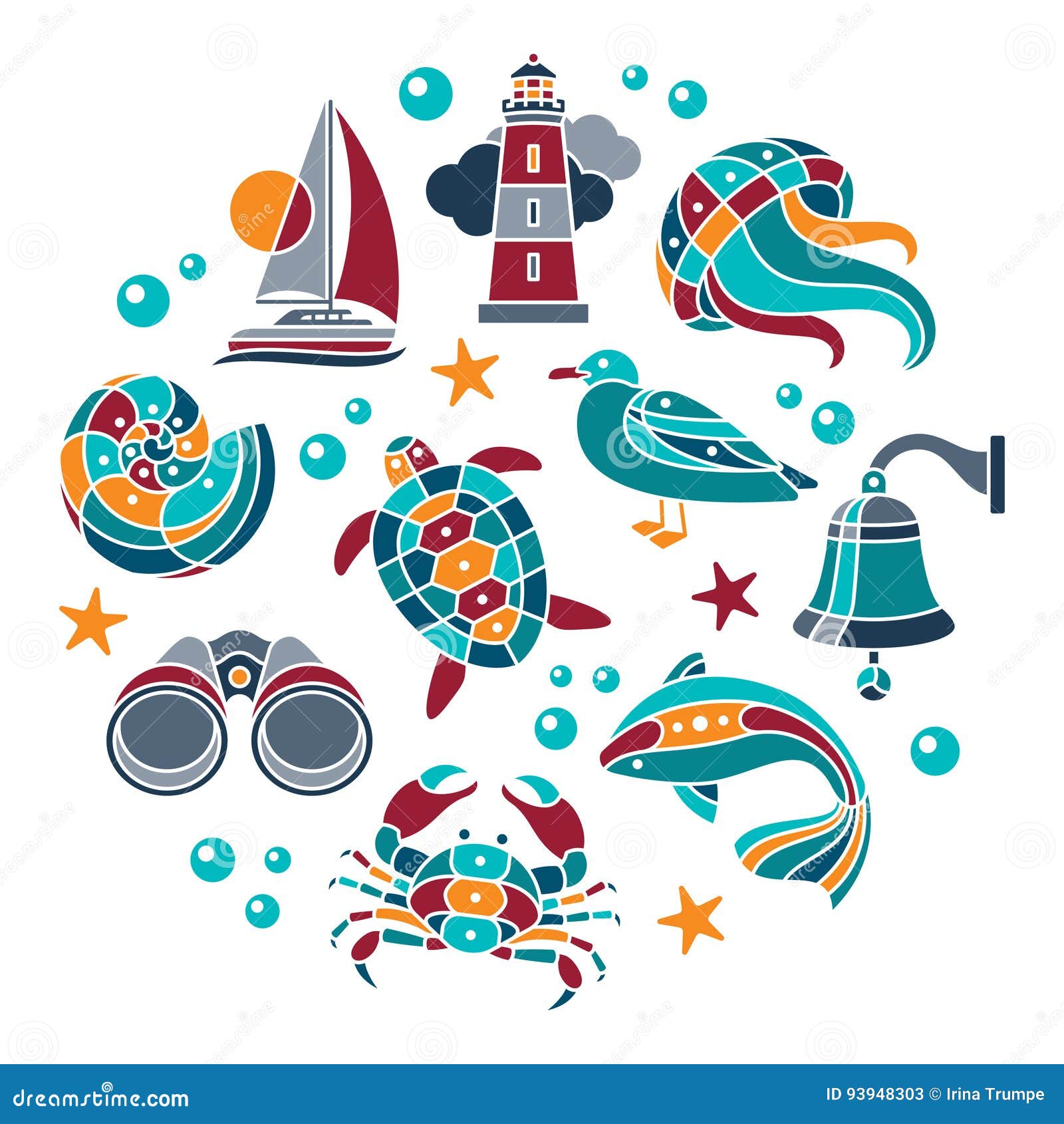 Seaside icons set stock vector. Illustration of beach - 93948303